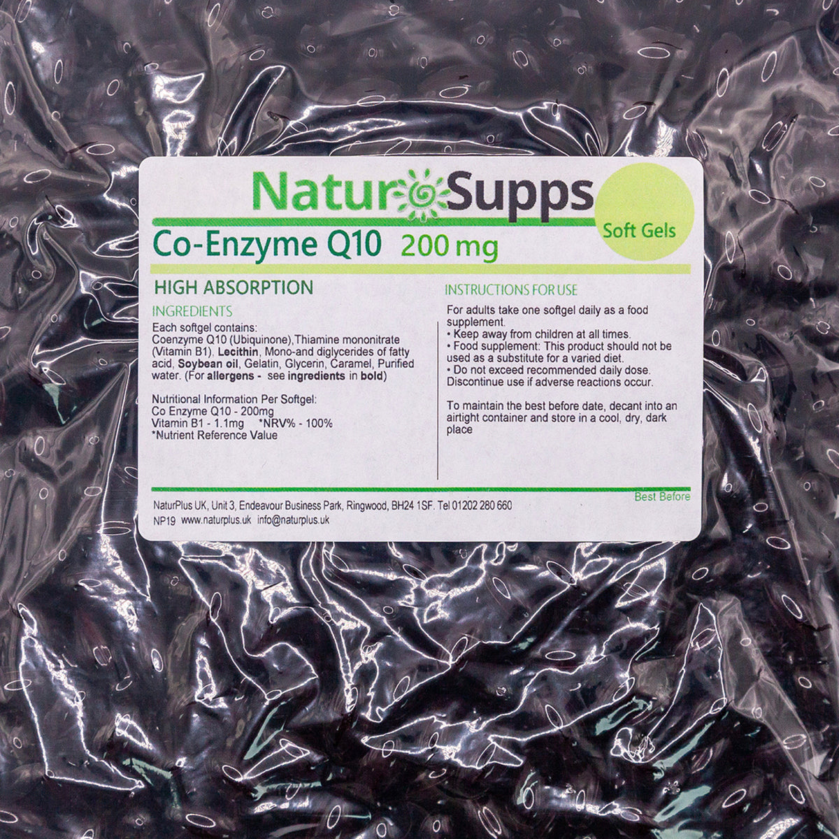 CoEnzyme Q10 200mg + Vitamin B1 Capsules, CoQ10 Softgels Supplement ...