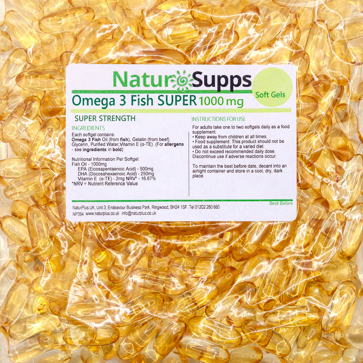 Omega 3 Super Strength Fish Oil Softgels 1000mg - 500mg EPA and 250mg ...